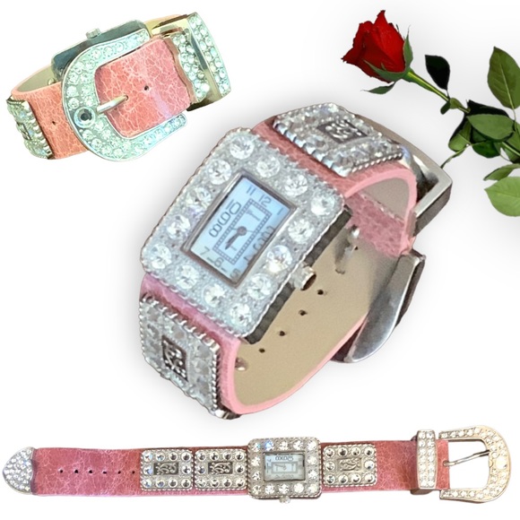 Geneva Platinum | Jewelry | Vintage Geneva Pink Buckle Style Watch ...